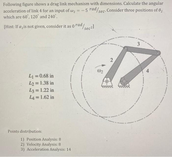 Solved Following figure shows a drag link mechanism with | Chegg.com