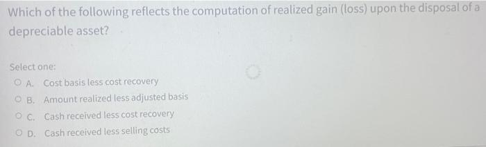 Solved Which of the following reflects the computation of | Chegg.com