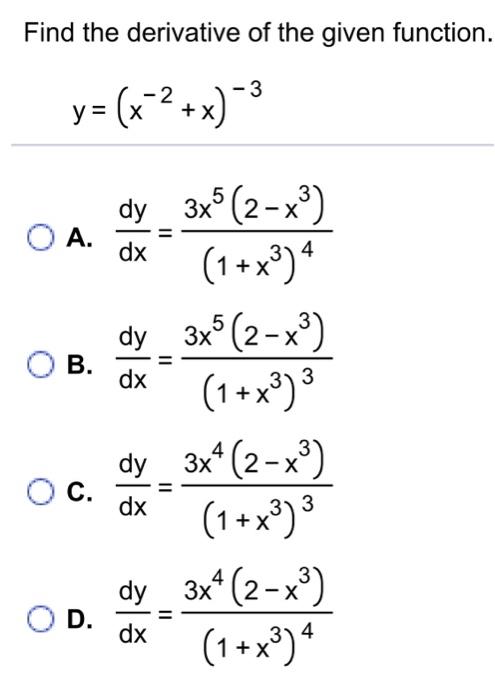 Solved Find the derivative of the given function. | Chegg.com