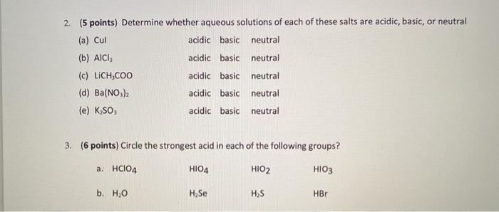 Solved 2. (5 points) Determine whether aqueous solutions of | Chegg.com