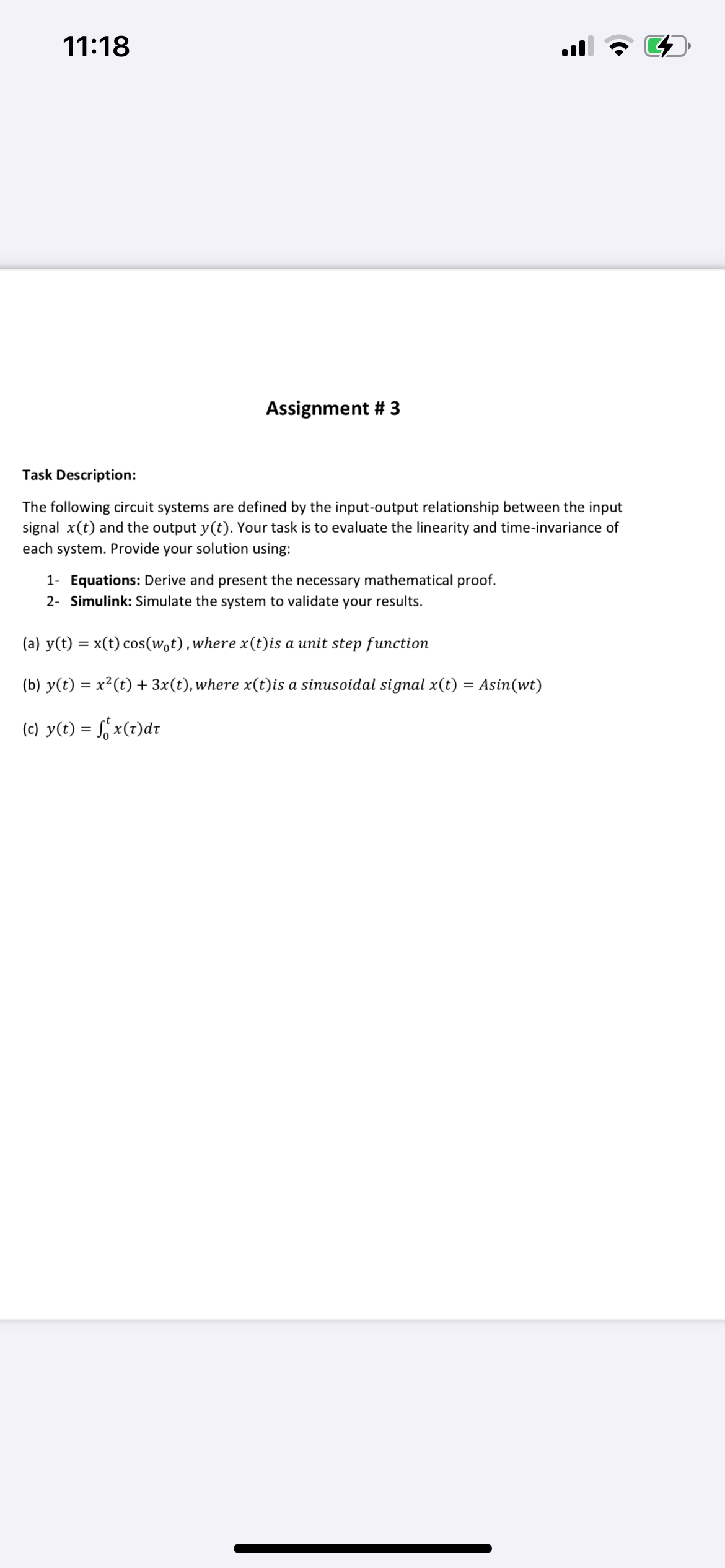 Solved 11:18Assignment # 3Task Description:The following | Chegg.com