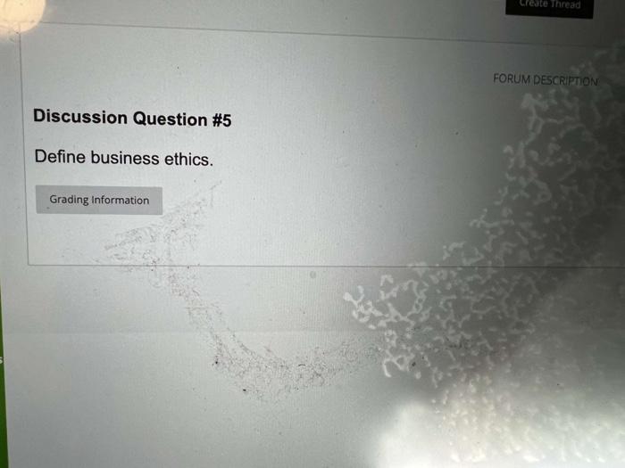 Solved Discussion Question \#5 Define business ethics. | Chegg.com