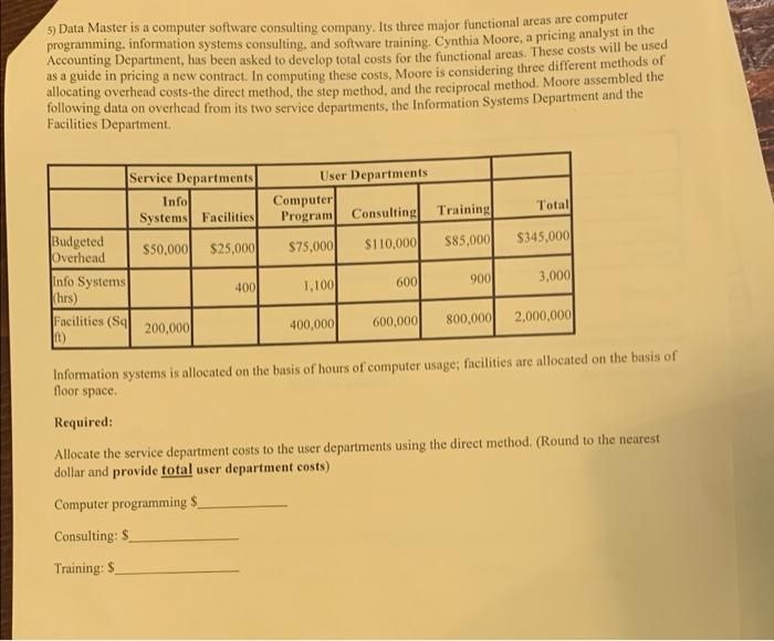 Solved 5) Data Master is a computer software consulting | Chegg.com