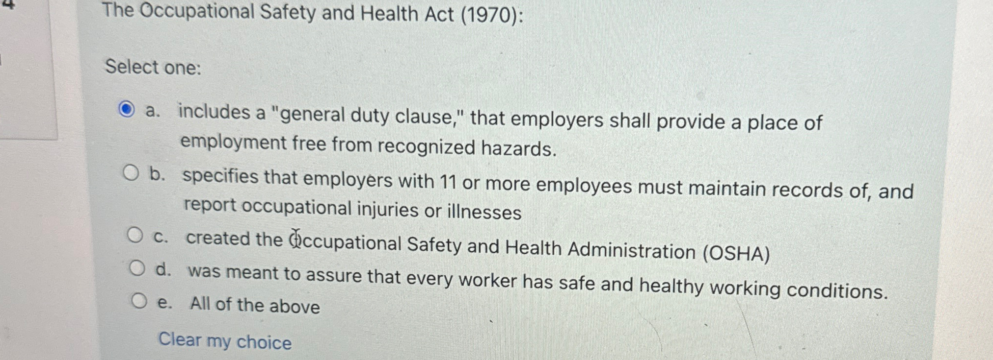 Solved The Occupational Safety and Health Act (1970):Select | Chegg.com