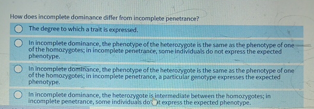How does incomplete dominance differ from incomplete | Chegg.com