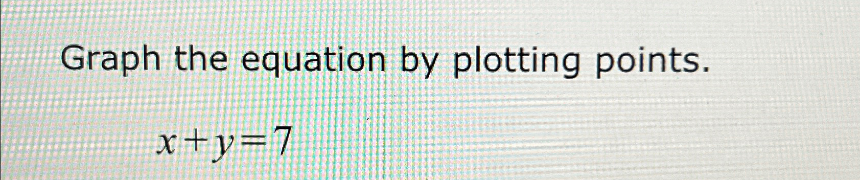 Solved Graph the equation by plotting points.x+y=7 | Chegg.com