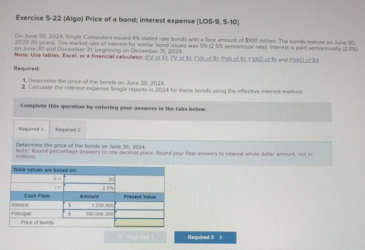 Solved Exercise 5-22 (Algo) ﻿Price of a bond; interest | Chegg.com