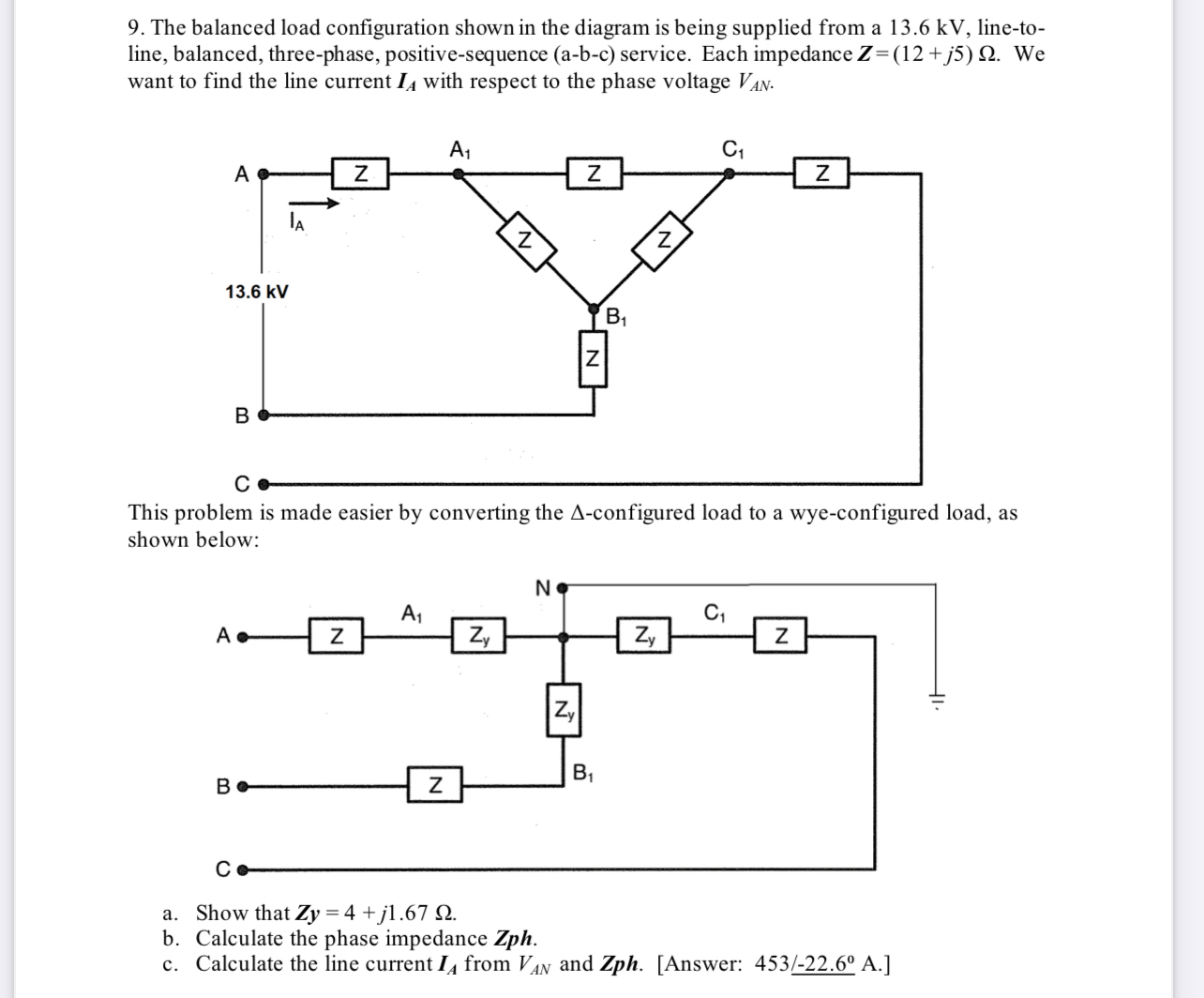Solved The balanced load configuration shown in the diagram | Chegg.com