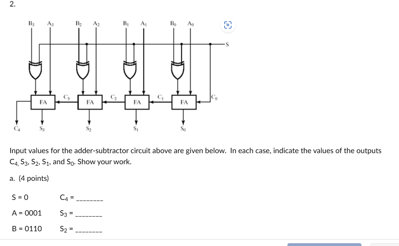 Solved Input values for the adder-subtractor circuit above | Chegg.com