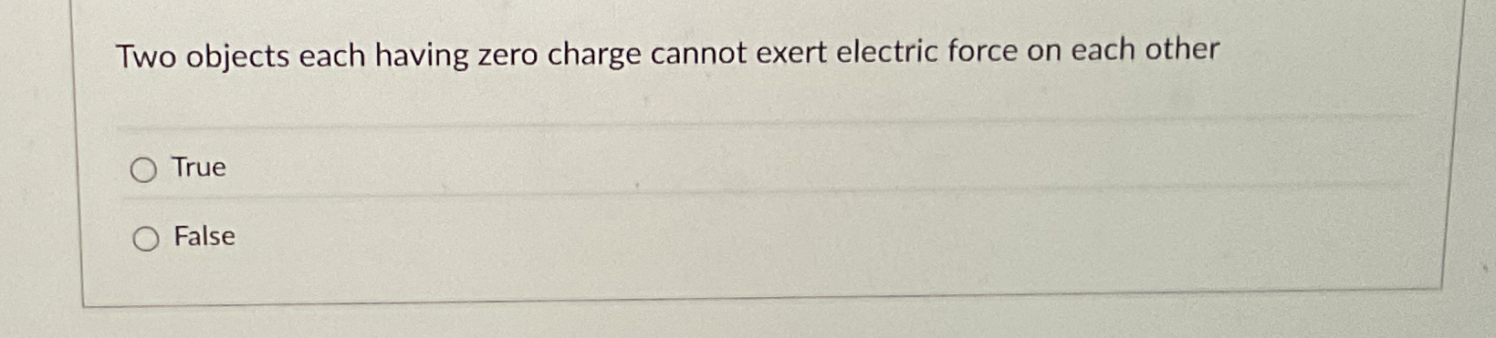 Two objects each having zero charge cannot exert | Chegg.com