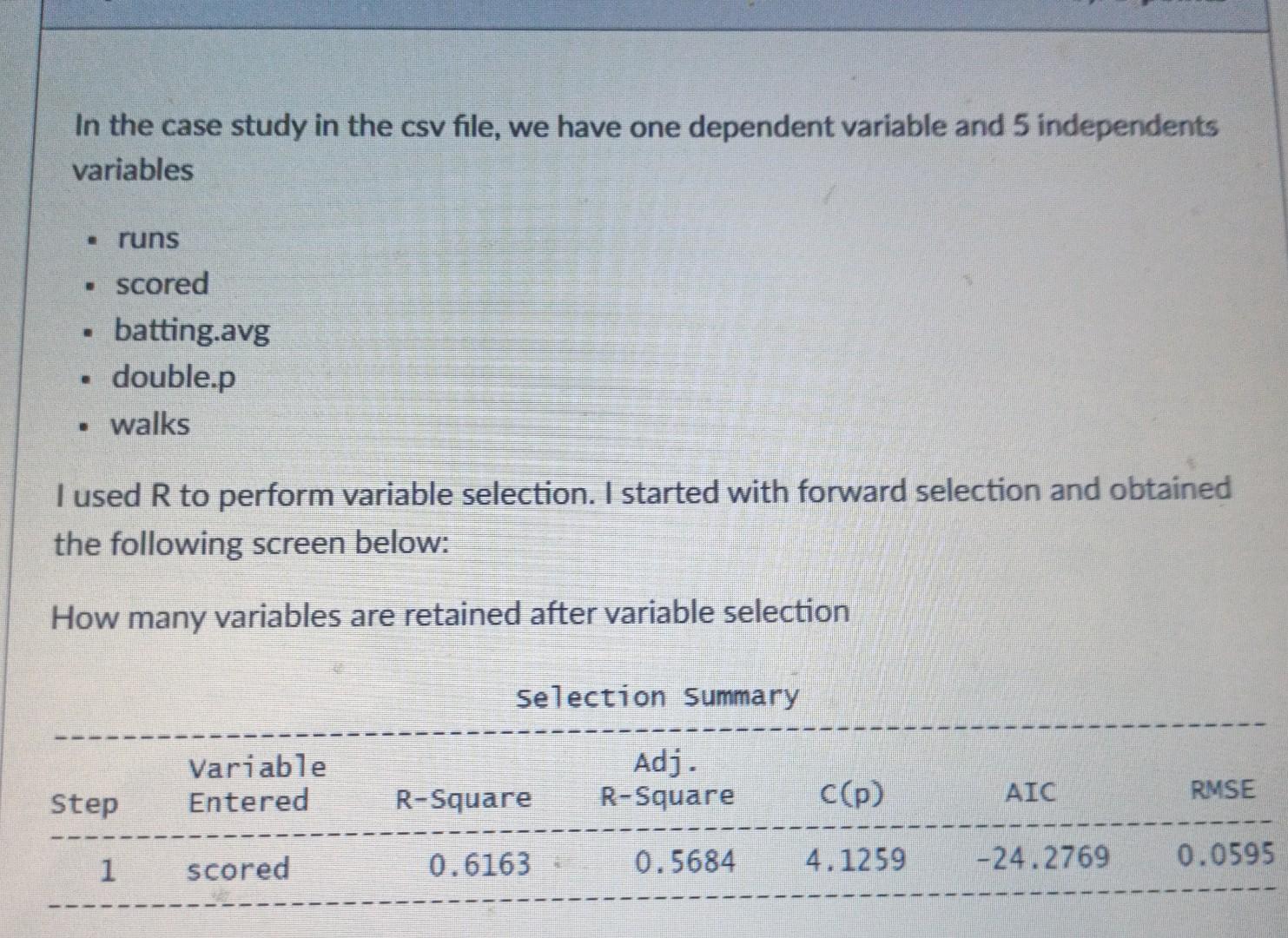Solved In the case study in the csv file, we have one | Chegg.com