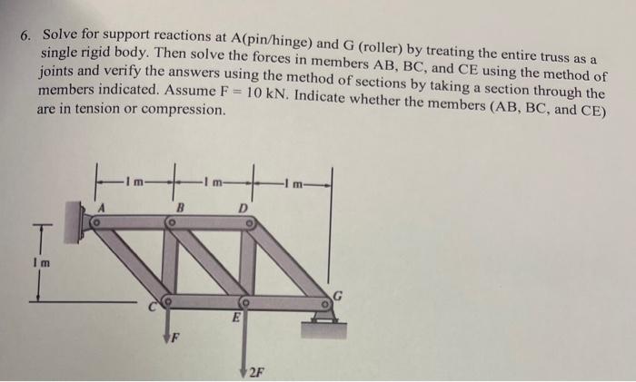 Solved 6. Solve for support reactions at A(pin/hinge) and G | Chegg.com