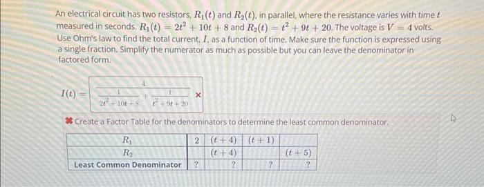Solved An electrical circuit has two resistors, R1(t) and | Chegg.com