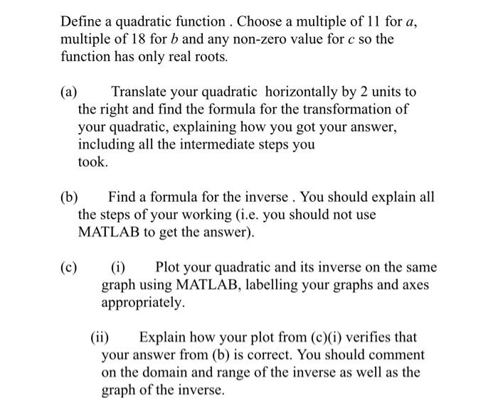 Solved Define a quadratic function . Choose a multiple of 11 | Chegg.com