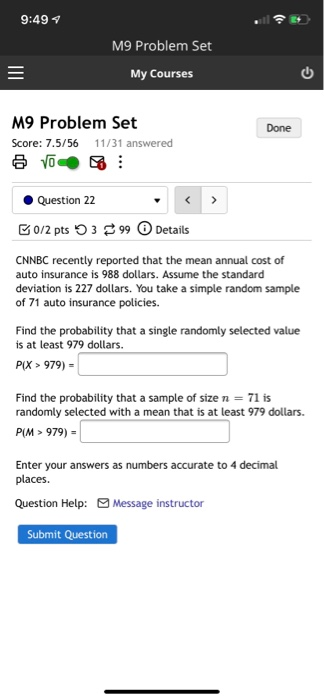 Solved Done M9 Problem Set Score: 7.5/56 11/31 answered 6 VO | Chegg.com