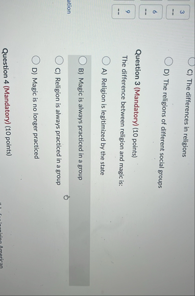 Solved 3 ﻿C) ﻿The differences in religions ﻿D) ﻿The | Chegg.com