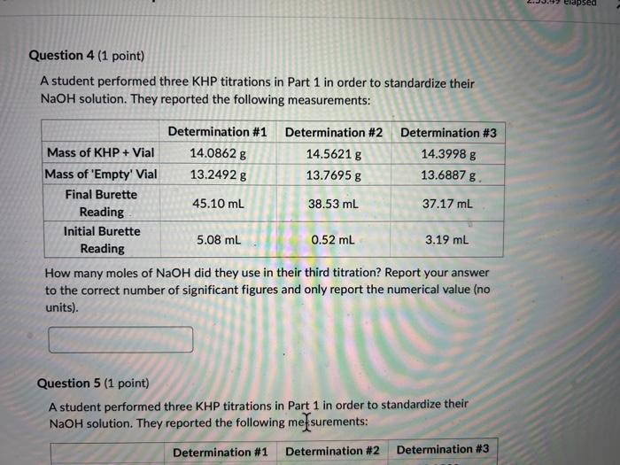 Solved A student performed three KHP titrations in Part 1 in | Chegg.com