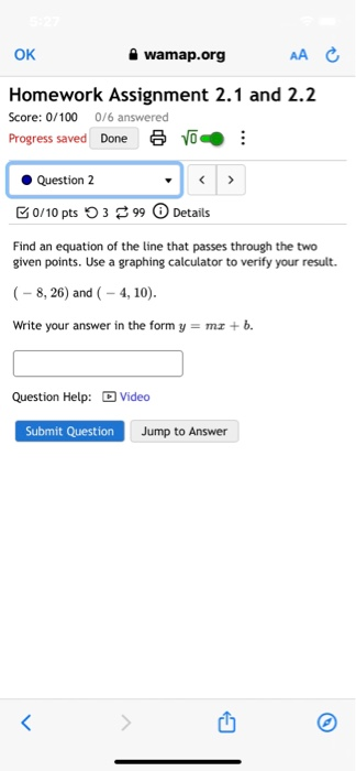 Solved OK wamap.org АА С Homework Assignment 2.1 and 2.2 | Chegg.com