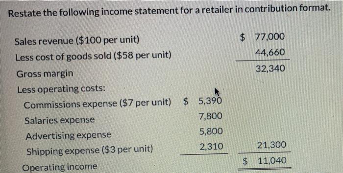 Solved Restate the following income statement for a retailer | Chegg.com