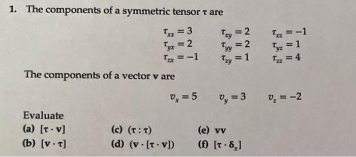Solved 1. The components of a symmetric tensor τ are | Chegg.com