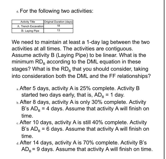 Solved 6. For the following two activities: Activity Title | Chegg.com
