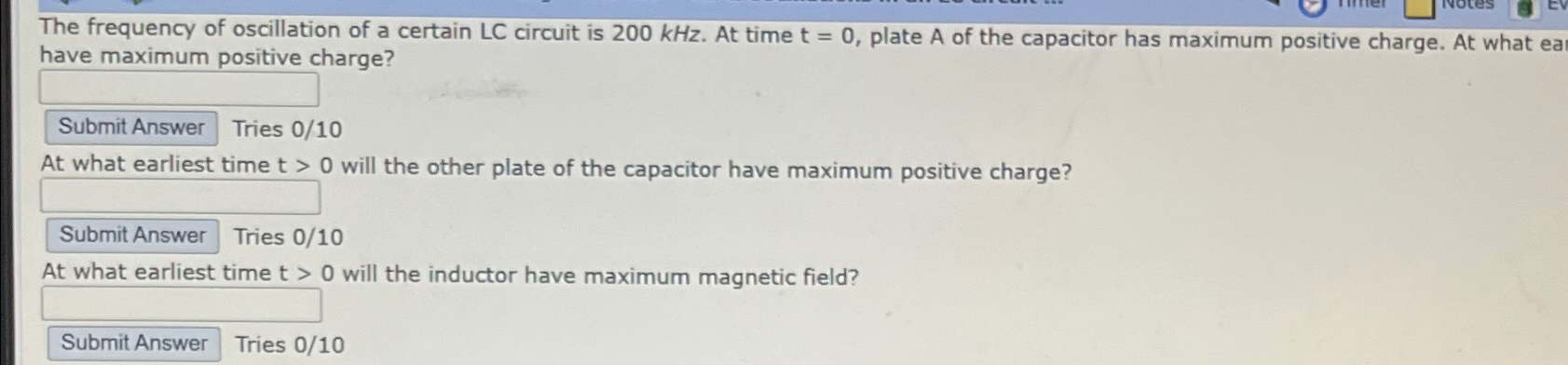 Solved The frequency of oscillation of a certain LC circuit | Chegg.com