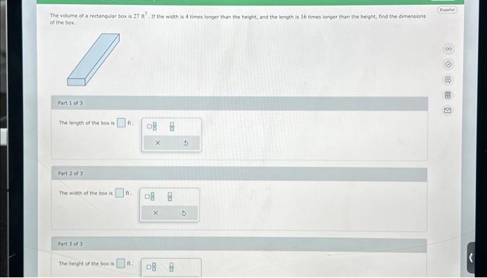 Solved The volume of a rectangular box is 27 A3. If the with | Chegg.com