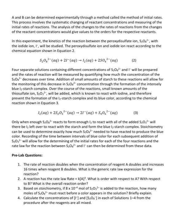 Solved Experiment 3 Rates of Chemical Reactions | Chegg.com