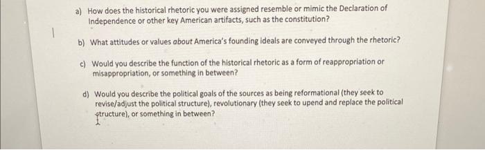 a) How does the historical rhetoric you were assigned | Chegg.com