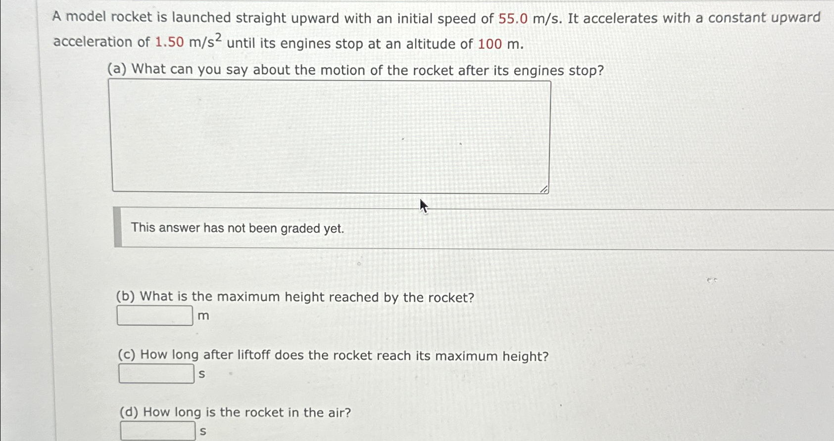 Solved A model rocket is launched straight upward with an | Chegg.com