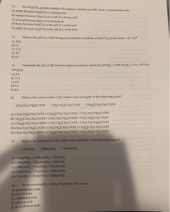 Solved 11. For Na2CO3. predict whether the aqueous solution | Chegg.com