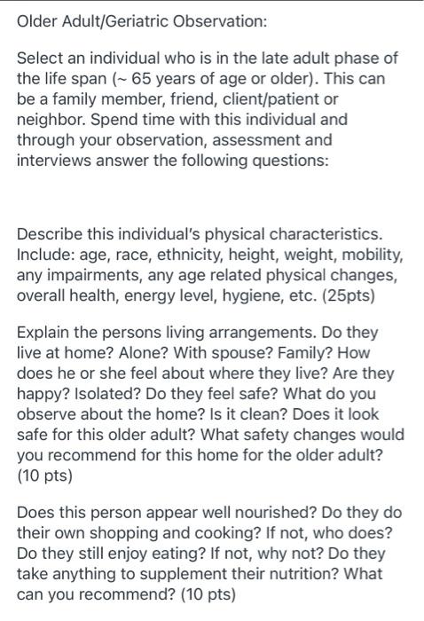 Older Adult/Geriatric Observation: Select an | Chegg.com