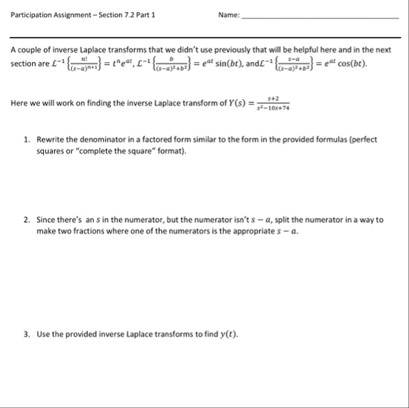 Solved Participation Assignment - ﻿Section 7.2 ﻿Part 1Name:A | Chegg.com