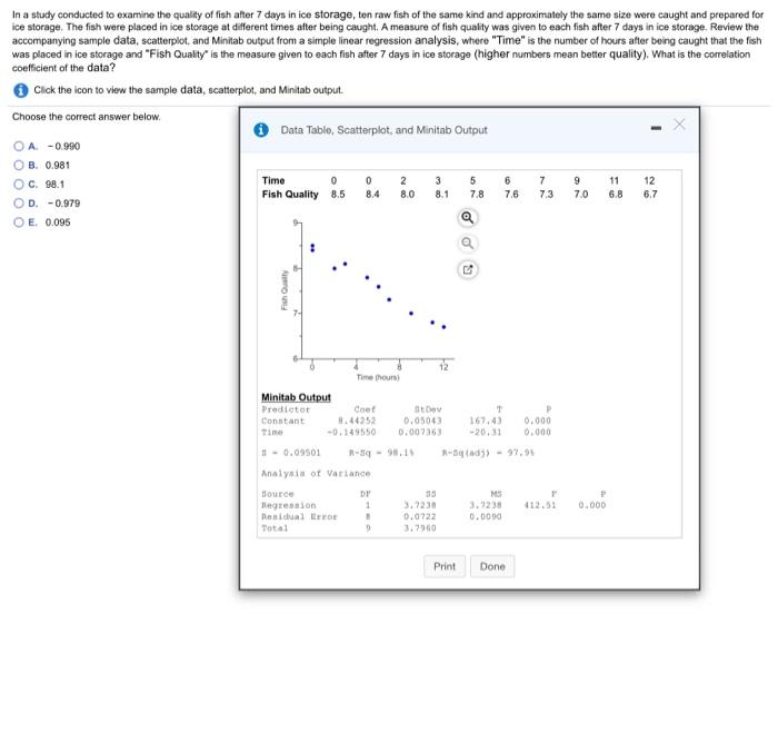 Solved In a study conducted to examine the quality of fish | Chegg.com