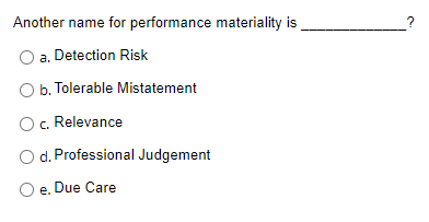 Solved Another name for performance materiality isa. | Chegg.com