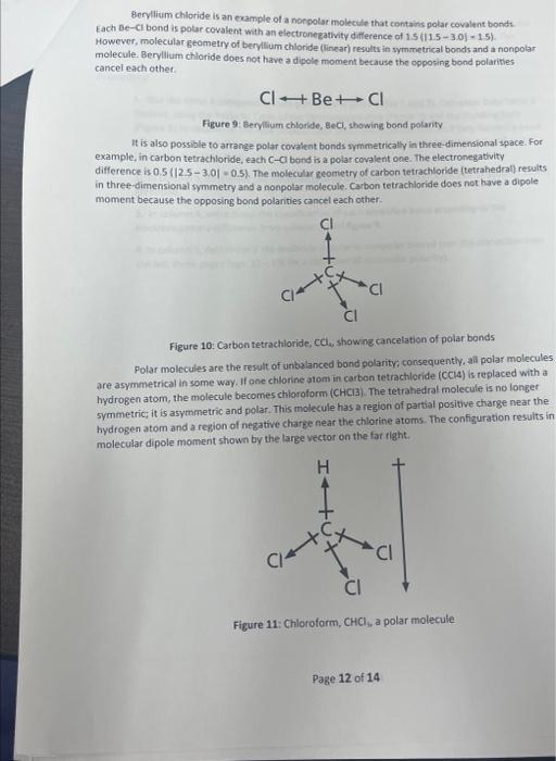 Part c: Bonding and Polarity In this experiment you | Chegg.com