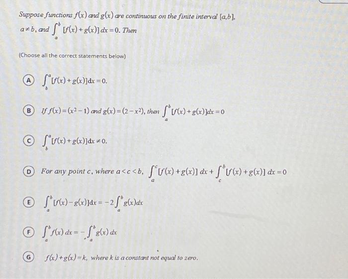Solved Suppose functions f(x) and g(x) are continuous on the | Chegg.com