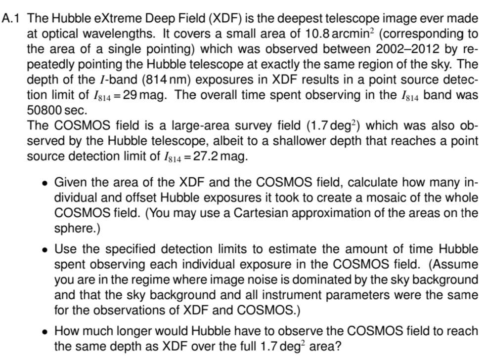 A.1 The Hubble eXtreme Deep Field (XDF) is the | Chegg.com