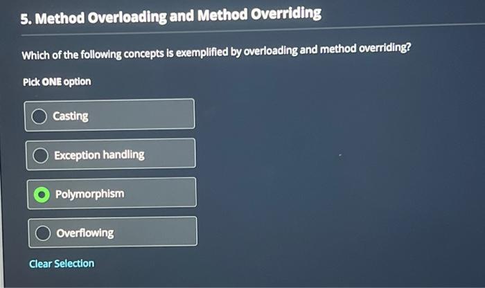 Solved 5. Method Overloading and Method Overriding Which of | Chegg.com