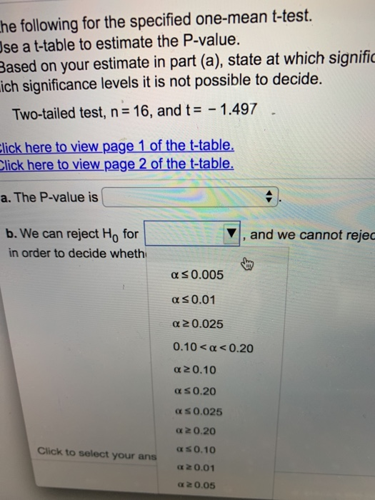 Solved Do the following for the specified one-mean t-test. | Chegg.com