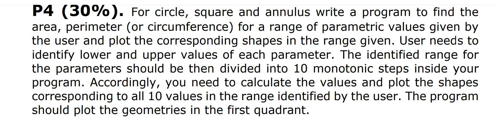 Solved P4 (30\%). For circle, square and annulus write a | Chegg.com