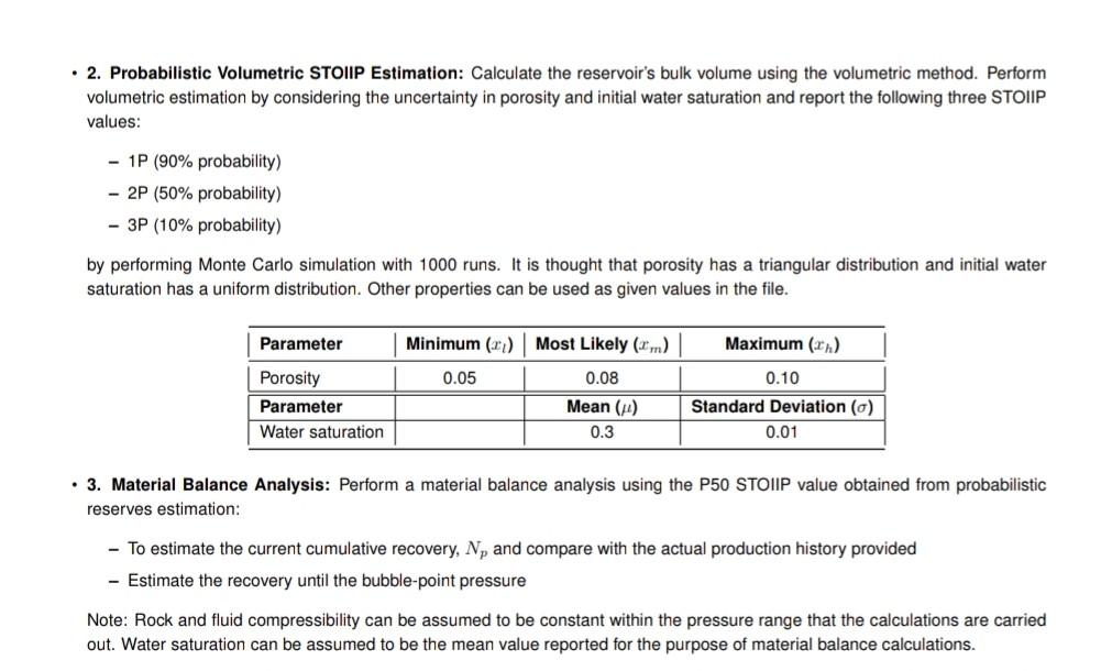 Solved - 2. Probabilistic Volumetric STOIIP Estimation: | Chegg.com