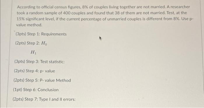 Solved According to official census figures, 8% of couples | Chegg.com