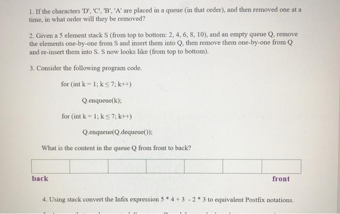 Solved 1. If the characters 'D', 'C', 'B', 'A' are placed in | Chegg.com