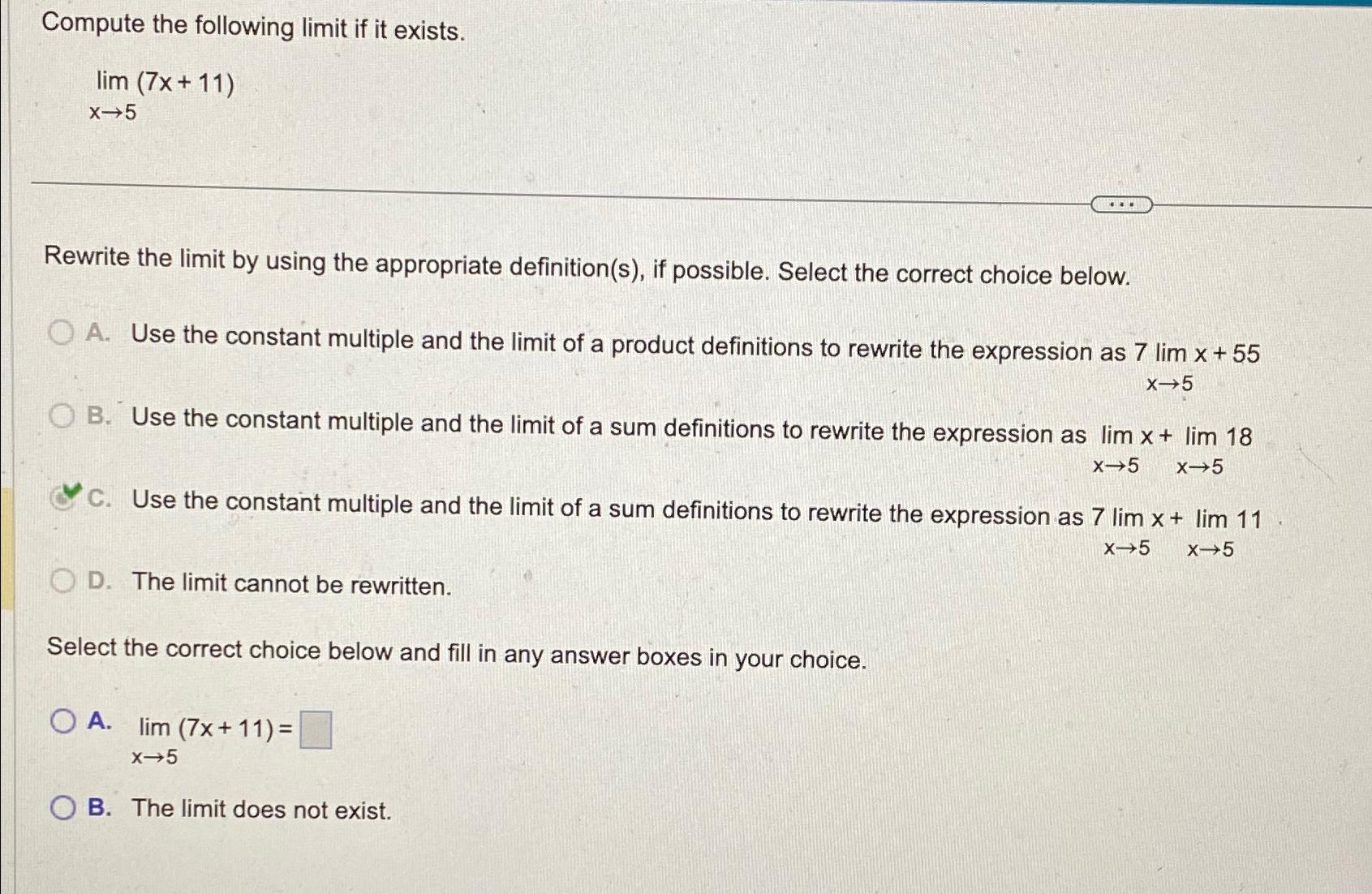 Solved Compute the following limit if it | Chegg.com
