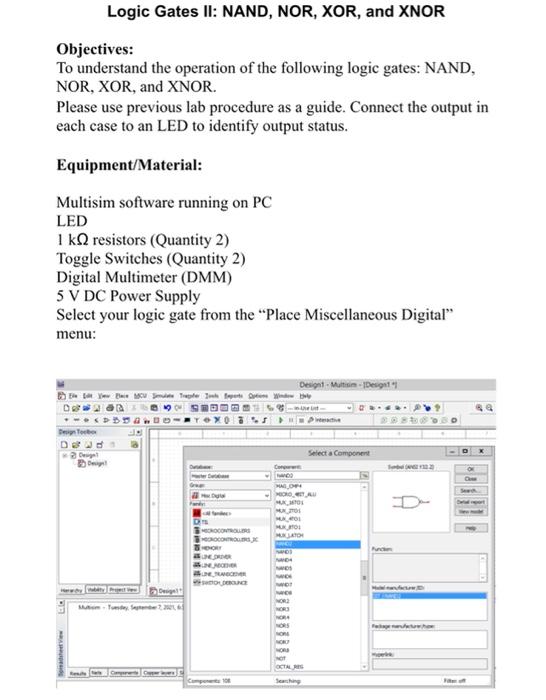 Solved Logic Gates II: NAND, NOR, XOR, and XNOR Objectives: | Chegg.com