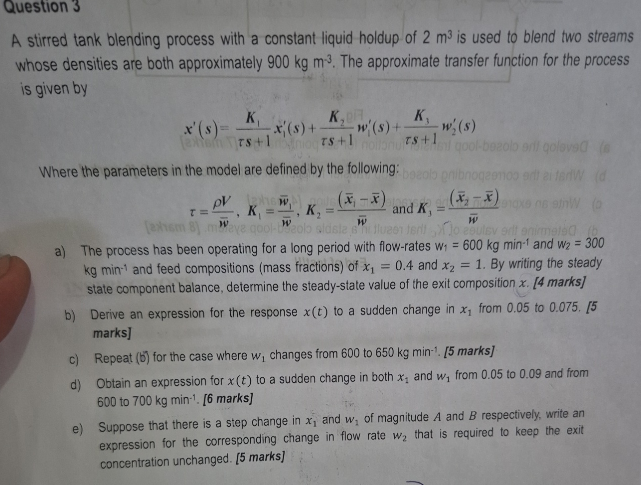 Solved Question 3A stirred tank blending process with a | Chegg.com