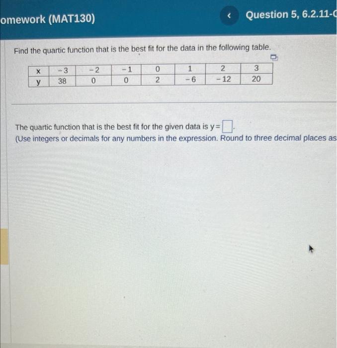 Solved Find the quartic function that is the best fit for | Chegg.com