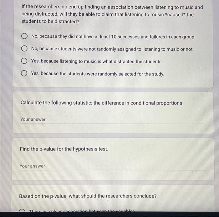 Solved Scenario for all questions: Does music distract | Chegg.com