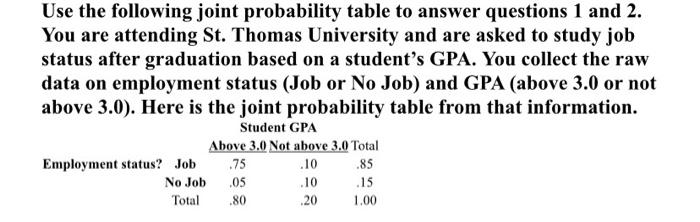Solved Use the following joint probability table to answer | Chegg.com